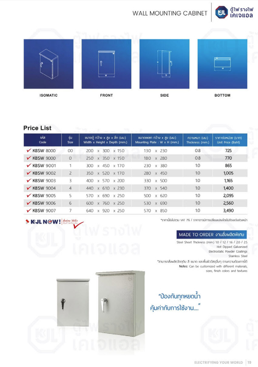 ตู้สวิทช์บอร์ดกันน้ำมีหลังคา KJL KBSW #00-#7 IP44 มอก.513-2553 – TTS ...